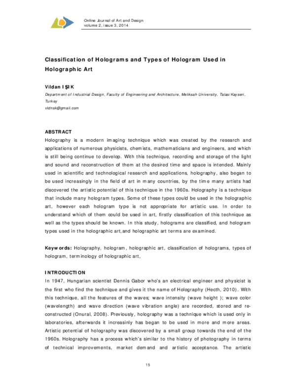 (PDF) Classification of holograms and types of hologram used in ...