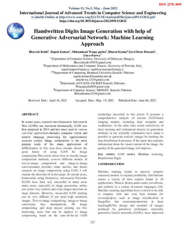 Pdf Handwritten Digits Image Generation With Help Of Generative Adversarial Network Machine