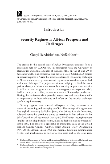 (PDF) Introduction: Security regimes in Africa: prospects and challenges