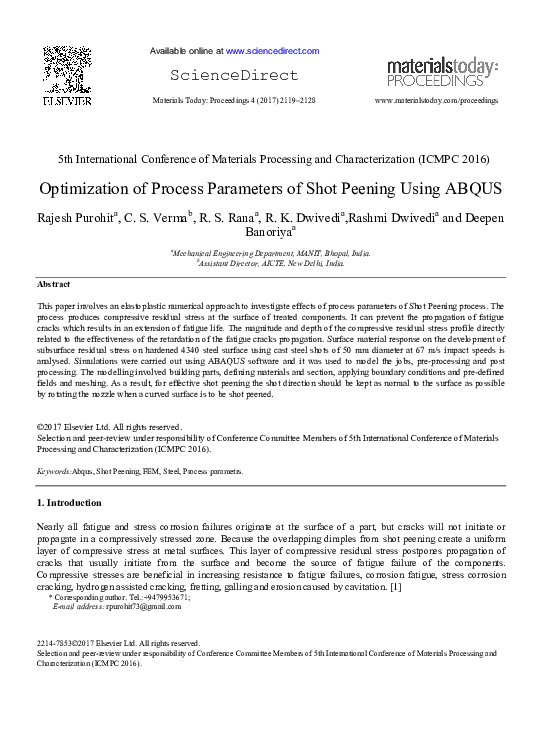 (PDF) Optimization of Process Parameters of Shot Peening Using ABQUS