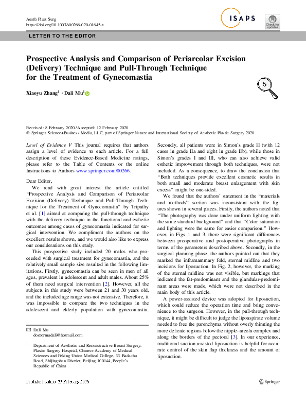 (PDF) Prospective Analysis and Comparison of Periareolar Excision ...