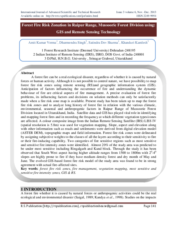 (PDF) Forest Fire Risk Zonation in Raipur Range, Mussoorie Forest ...