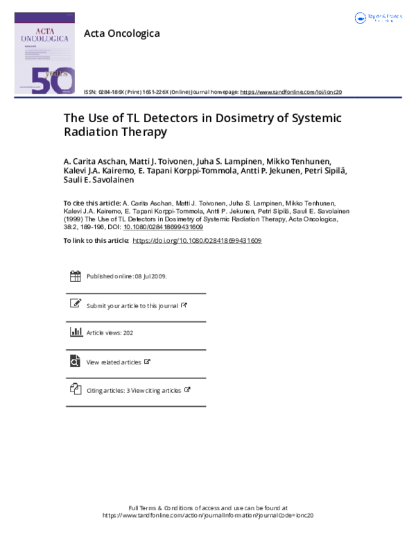 (PDF) The Use of TL Detectors in Dosimetry of Systemic Radiation Therapy