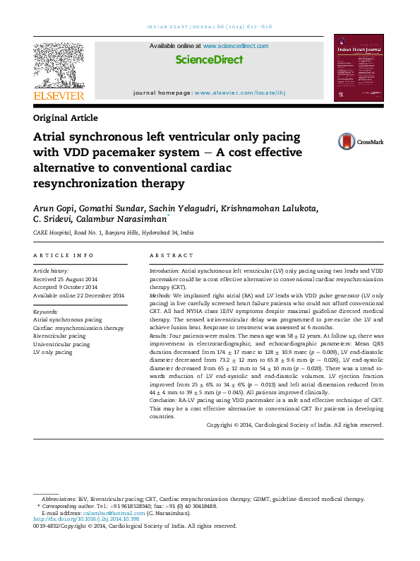 (PDF) Atrial synchronous left ventricular only pacing with VDD ...