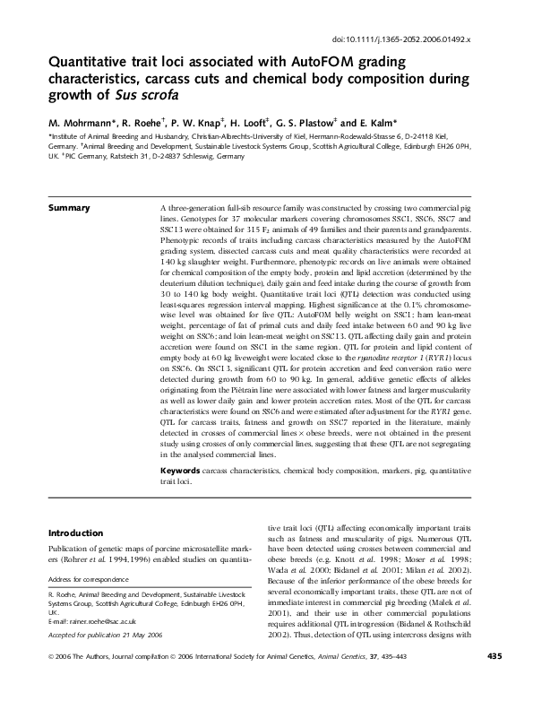 Pdf Quantitative Trait Loci Associated With Autofom Grading Characteristics Carcass Cuts And