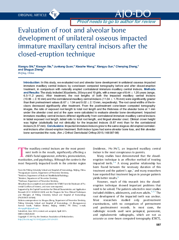 (PDF) Evaluation of root and alveolar bone development of unilateral ...