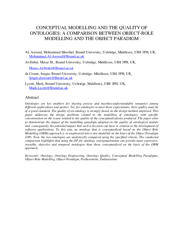 (PDF) Conceptual Modeling and the Quality of Ontologies: A Comparison between Object-Role ...