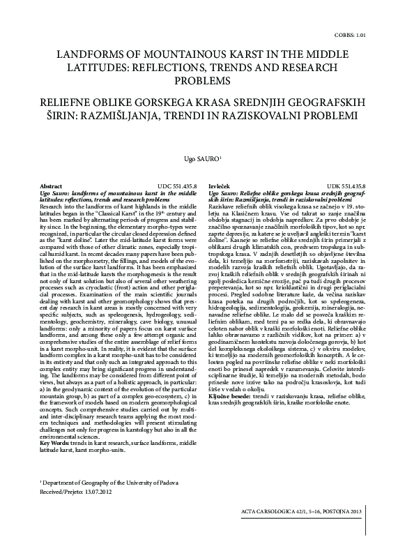 (PDF) Landforms of mountainous karst in the middle latitudes ...