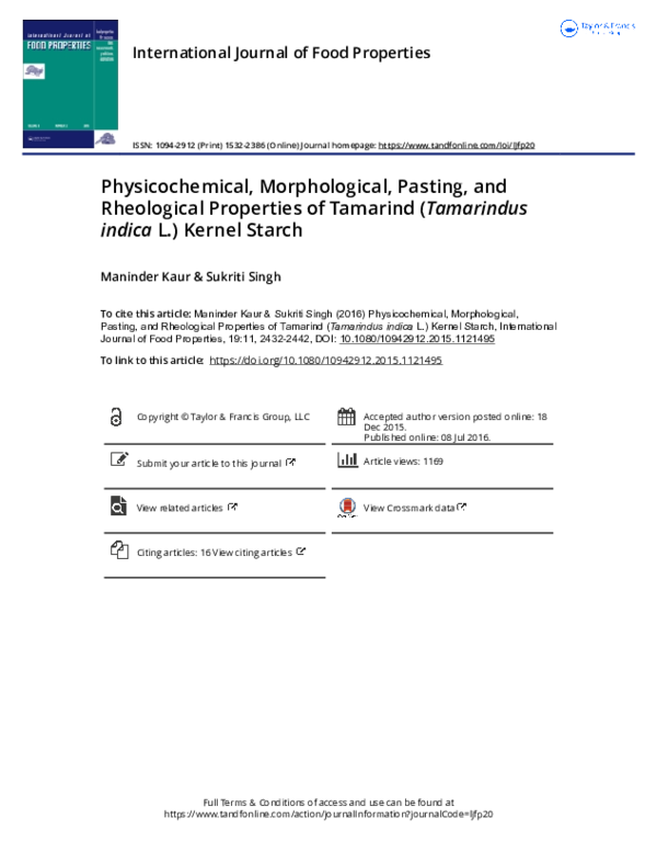(PDF) Physicochemical, Morphological, Pasting, and Rheological ...