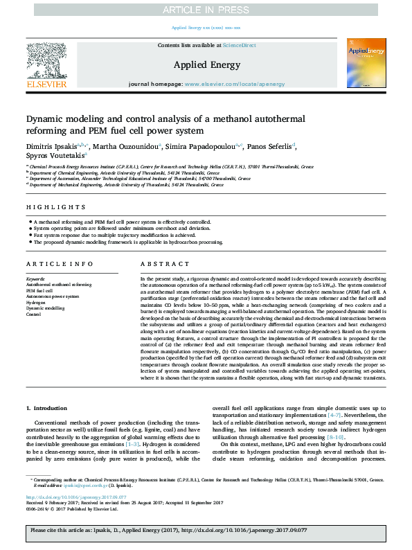(PDF) Dynamic modeling and control analysis of a methanol autothermal reforming and PEM fuel ...