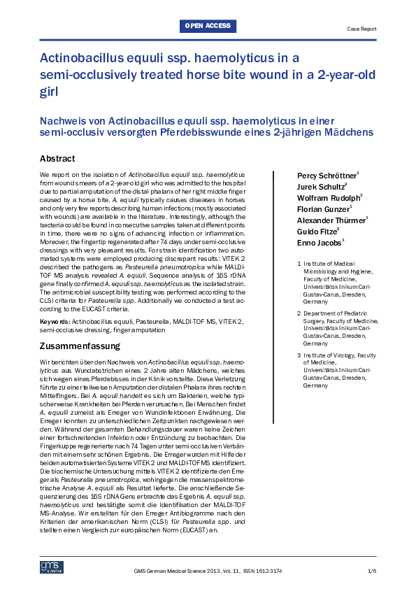 (PDF) Actinobacillus equuli ssp. haemolyticus in a semi-occlusively ...