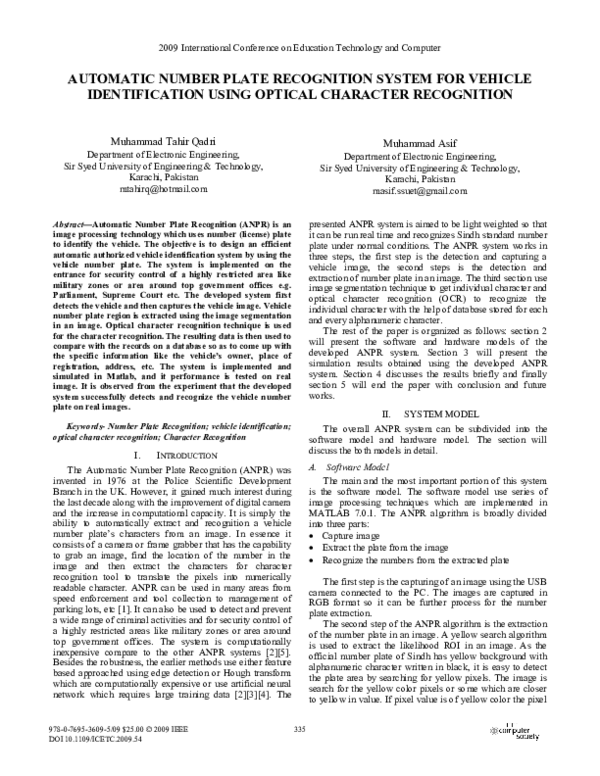 (PDF) Automatic Number Plate Recognition System for Vehicle Identification Using Optical ...