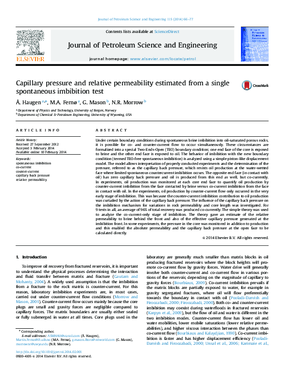 (PDF) Capillary pressure and relative permeability estimated from a ...