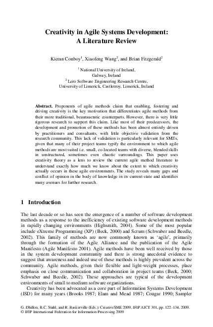 (PDF) Creativity in Agile Systems Development: A Literature Review (PDF) Creativity in Agile Systems Development: A Literature Review