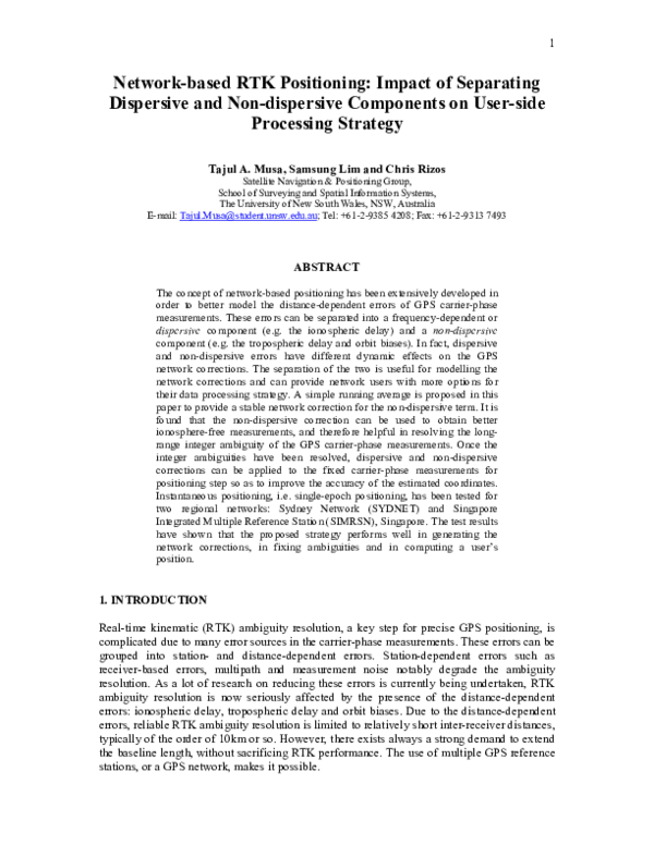 (PDF) Network-based RTK Positioning: Impact of Separating Dispersive and Non-dispersive ...