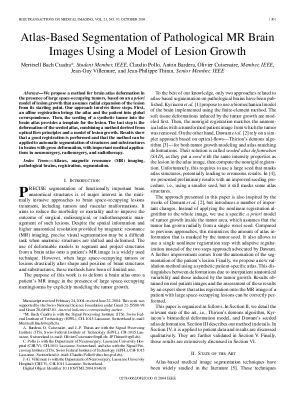 (PDF) Atlas-Based Segmentation of Pathological MR Brain Images Using a Model of Lesion Growth
