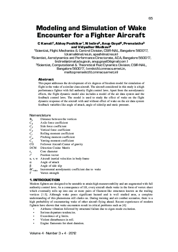 (PDF) Modeling and Simulation of Wake Encounter for a Fighter Aircraft
