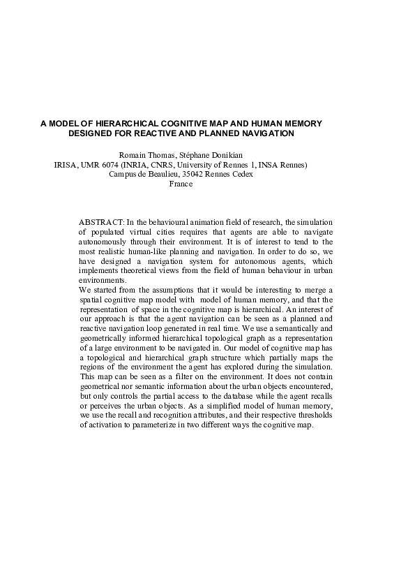 (PDF) Hierarchical Cognitive Map for Navigation