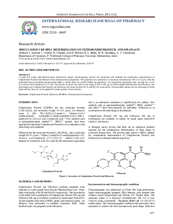 (PDF) Simultaneous RP-HPLC Determination of Cefpodoxime Proxetil and Ofloxacin