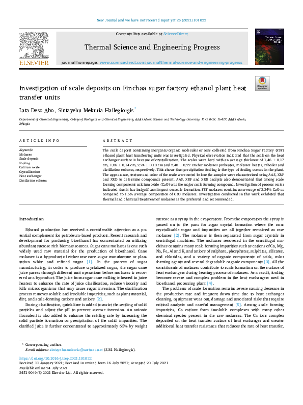 (PDF) Investigation of scale deposits on Finchaa sugar factory ethanol ...