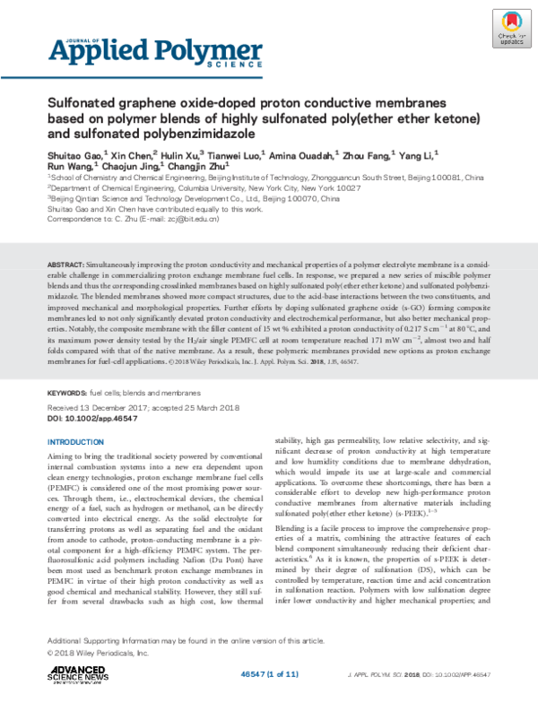 (PDF) Sulfonated graphene oxide-doped proton conductive membranes based ...