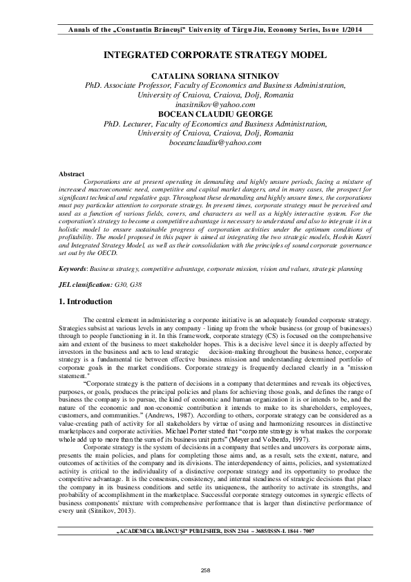 (PDF) Integrated Corporate Strategy Model