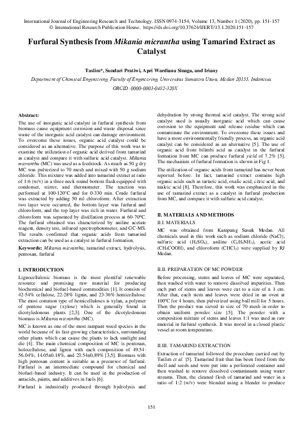 (PDF) Furfural Synthesis from Mikania micrantha using Tamarind Extract ...