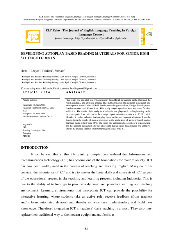 (PDF) Developing Autoplay Based Reading Materials for Senior High ...