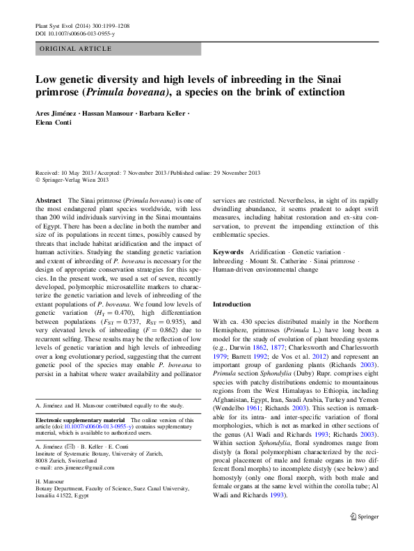 (PDF) Low genetic diversity and high levels of inbreeding in the Sinai ...