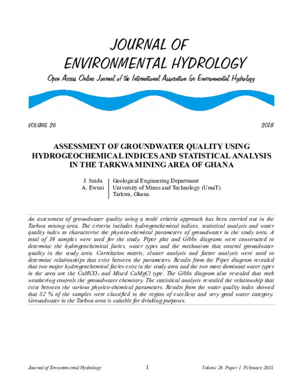 (PDF) Assessment of Groundwater Quality Using Hydrogeochemical Indices ...
