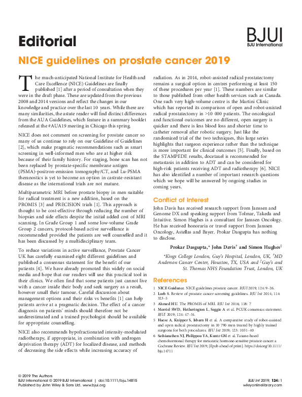 (PDF) NICE guidelines on prostate cancer 2019