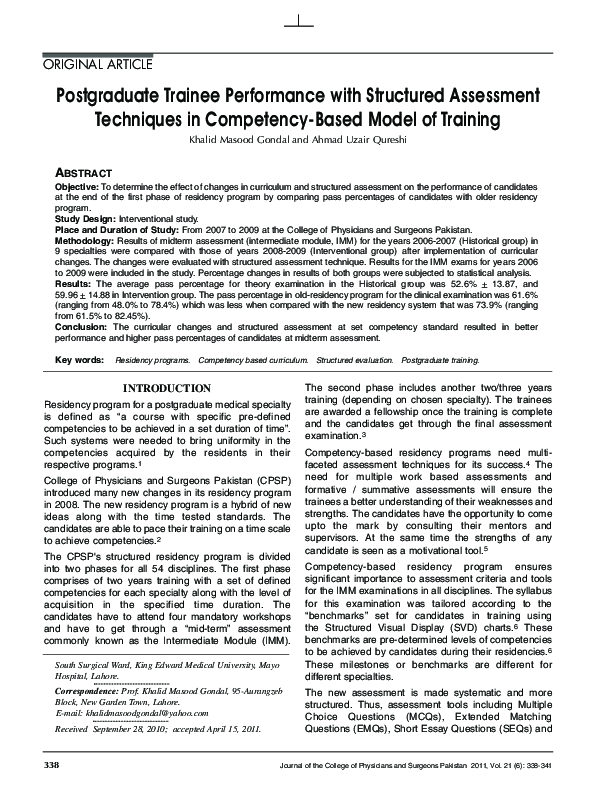 (PDF) Postgraduate trainee performance with structured assessment ...
