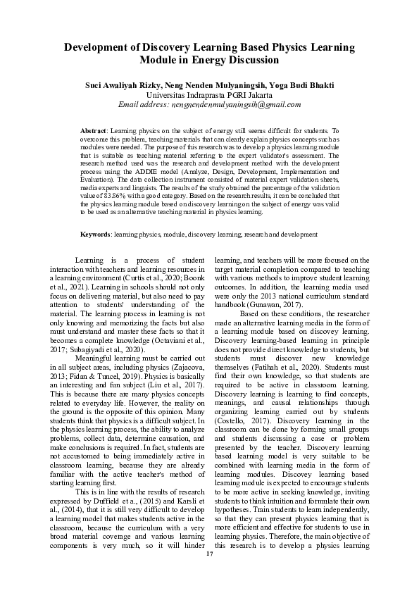 (PDF) Development of Discovery Learning Based Physics Learning Module ...