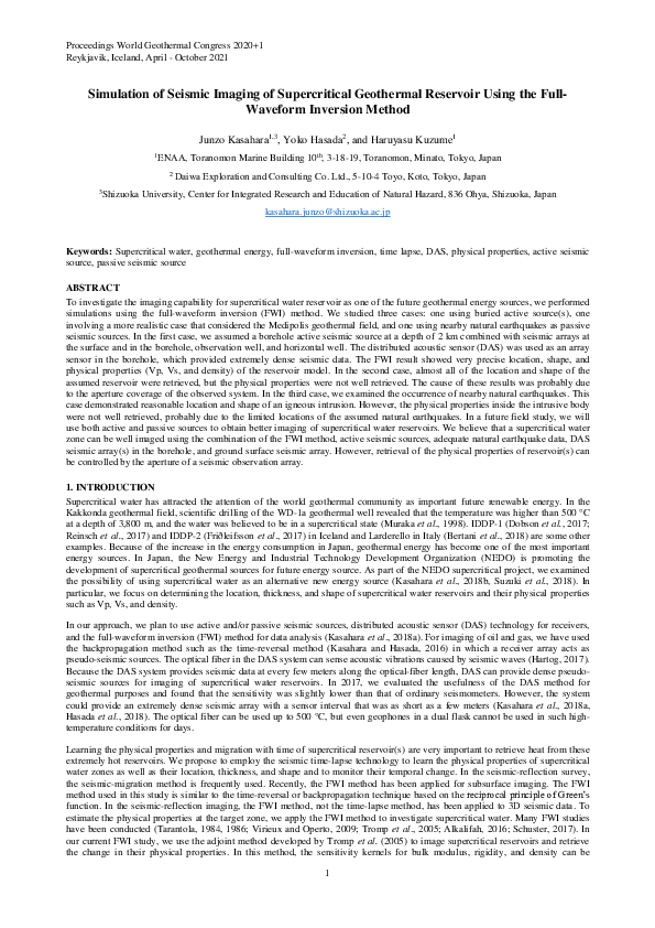 (PDF) Simulation of Seismic Imaging of Supercritical Geothermal ...