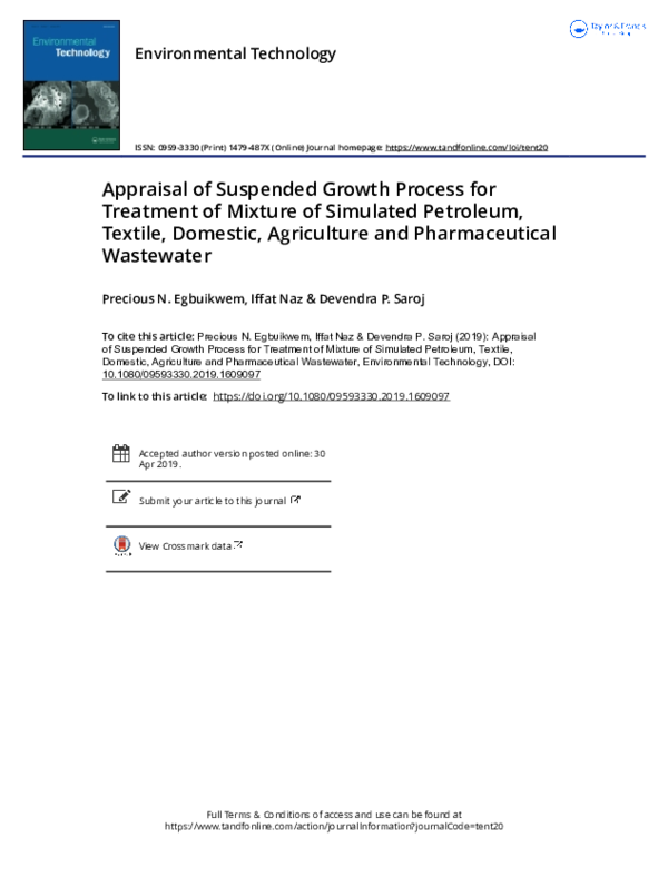 (PDF) Appraisal of suspended growth process for treatment of mixture of ...