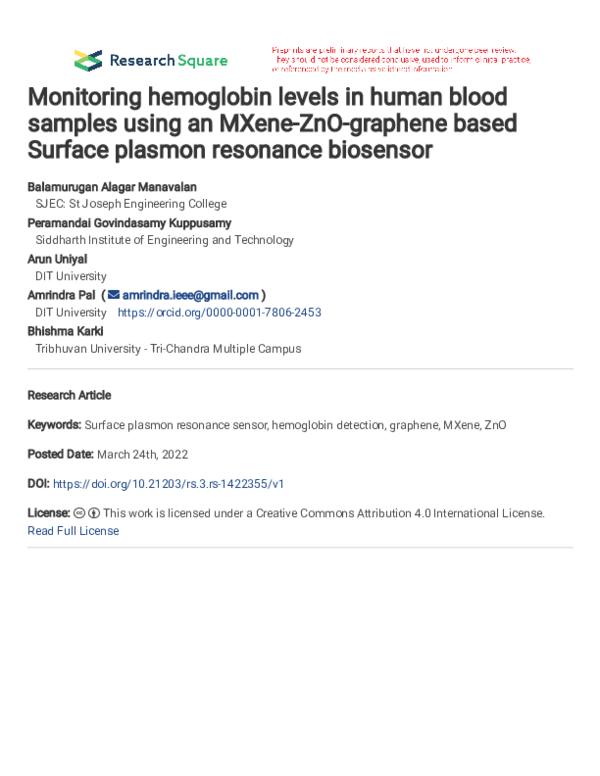 (PDF) Monitoring hemoglobin levels in human blood samples using an MXene-ZnO-graphene based ...