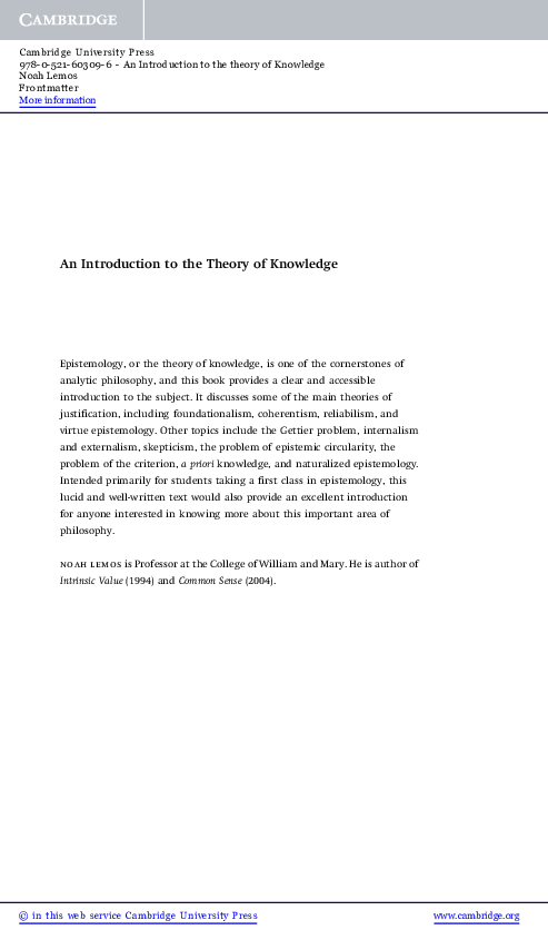 (PDF) An Introduction to the Theory of Knowledge