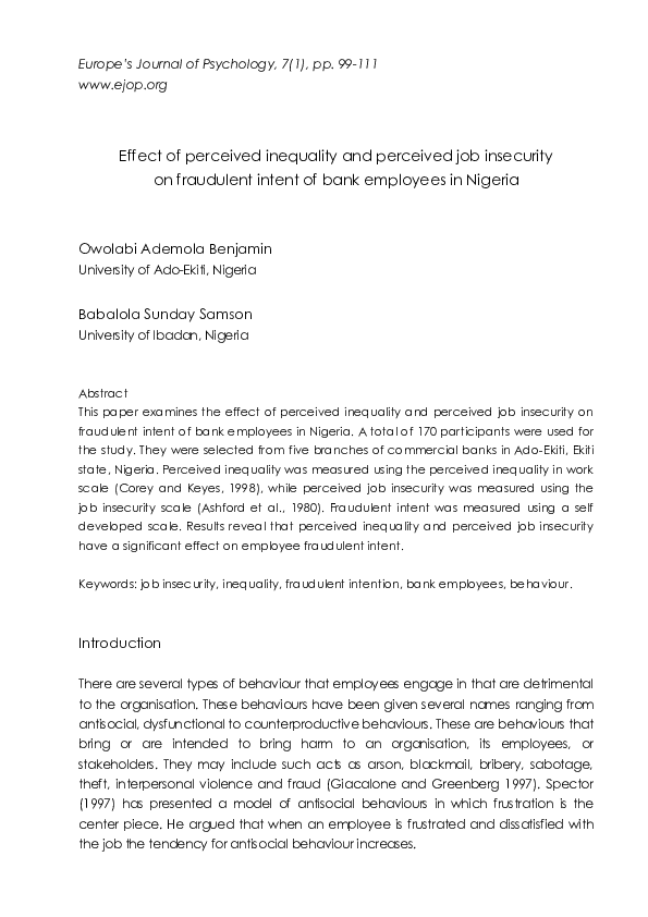 (PDF) Effect of perceived inequality and perceived job insecurity on ...
