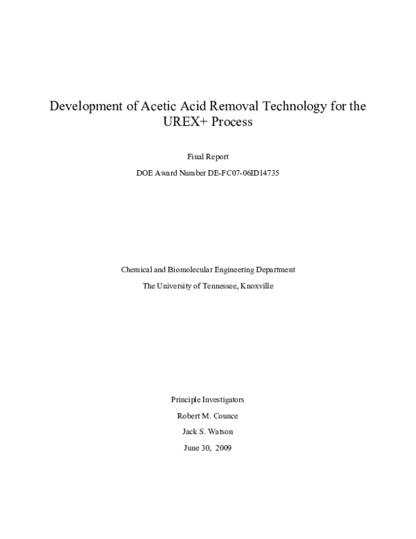 (PDF) Development of Acetic Acid Removal Technology for the UREX+Process