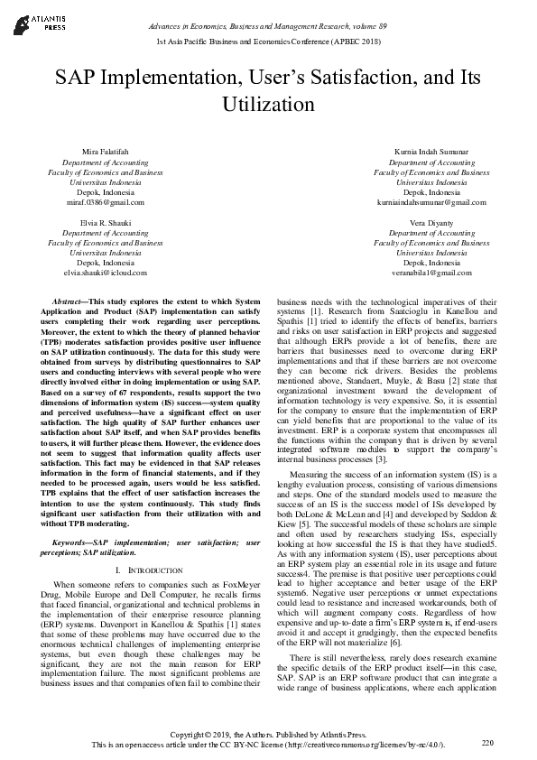 (PDF) SAP Implementation, User’s Satisfaction, and Its Utilization