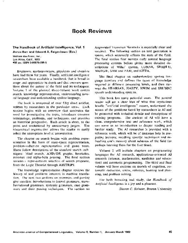 (PDF) The Handbook of Artificial Intelligence, Volume 1