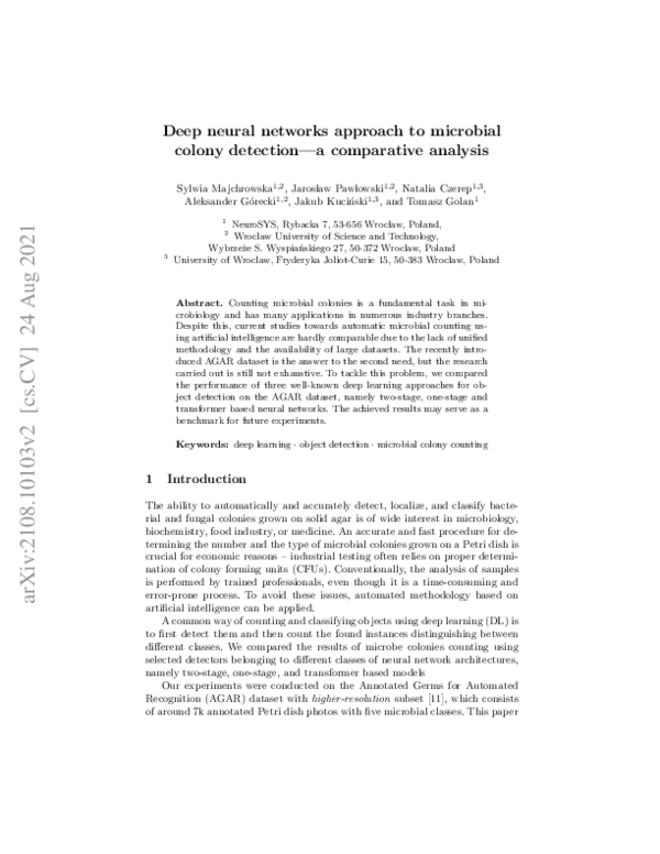 (PDF) Deep neural networks approach to microbial colony detection - a comparative analysis