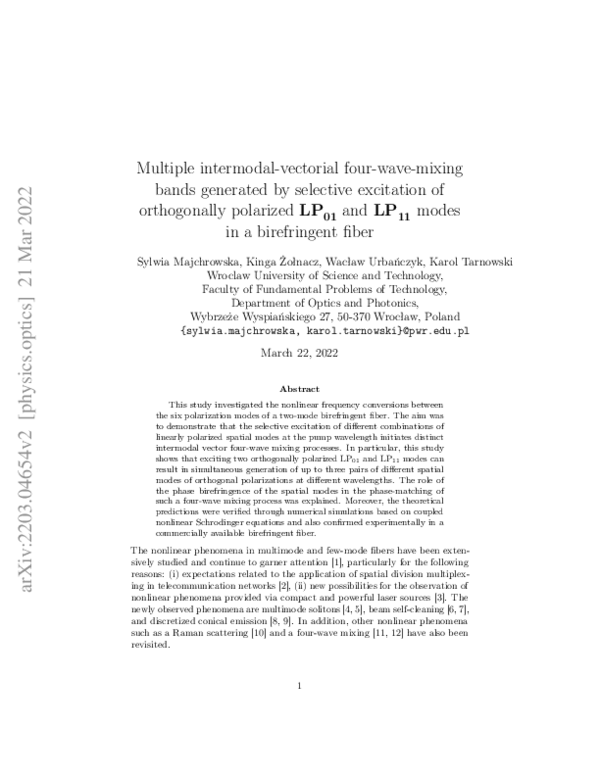 (PDF) Multiple intermodal-vectorial four-wave-mixing bands generated by ...