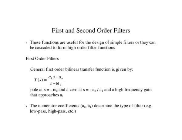 (PDF) First-and Second-order Filters