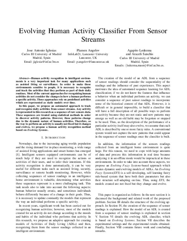 (PDF) Evolving human activity classifier from sensor streams