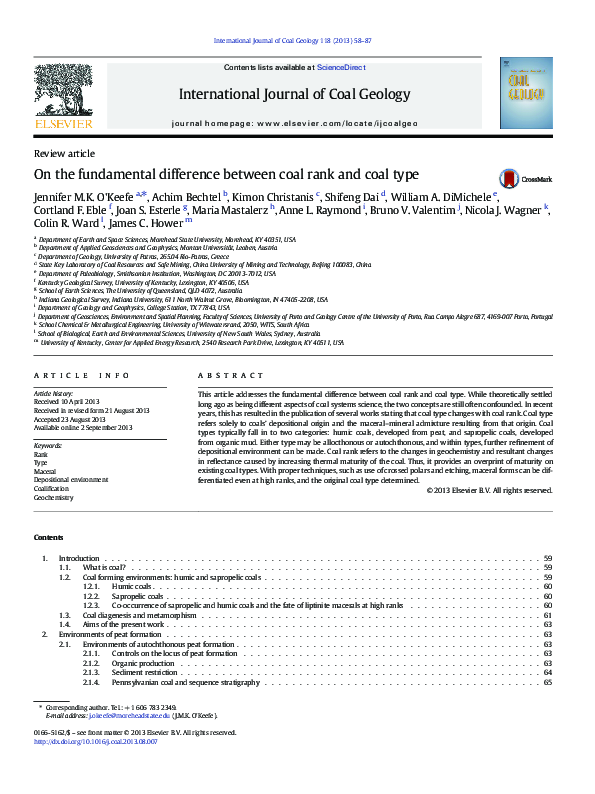 (PDF) On the fundamental difference between coal rank and coal type