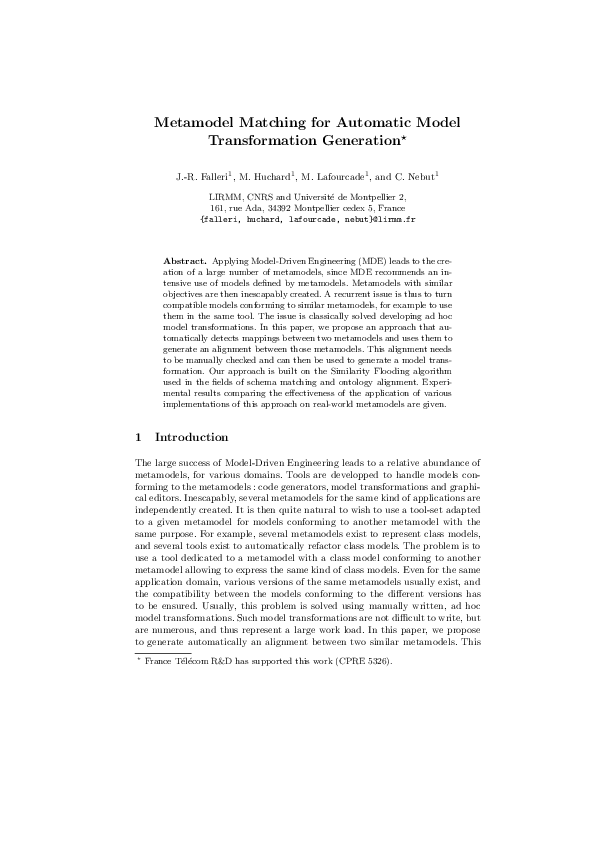 (PDF) Metamodel Matching for Automatic Model Transformation Generation