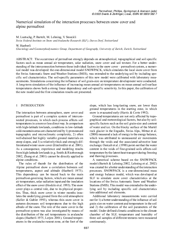 (PDF) Numerical simulation of the interaction processes between snow ...