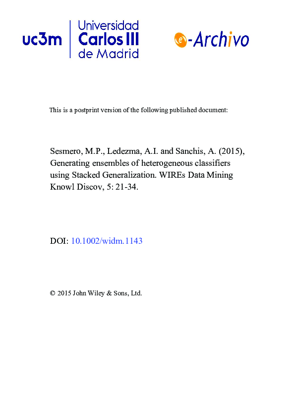 Pdf Generating Ensembles Of Heterogeneous Classifiers Using Stacked