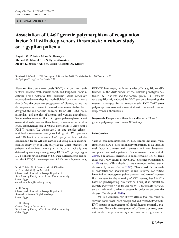 (PDF) Association of C46T genetic polymorphism of coagulation factor ...